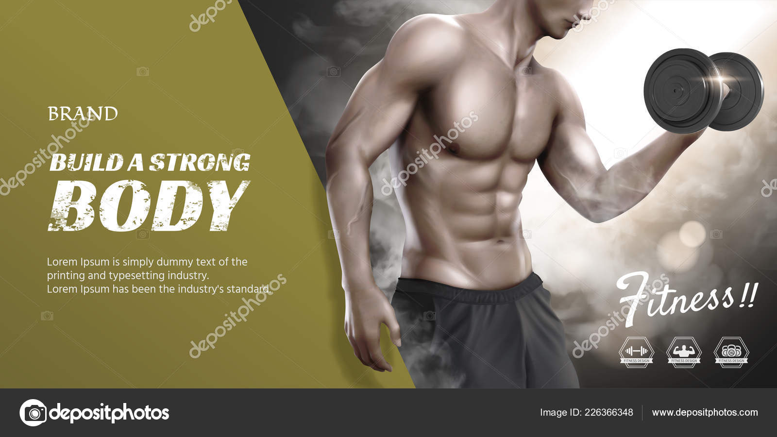 Body Training Course Banner Ads Hunky Man Doing Weight Lifting Stock ...