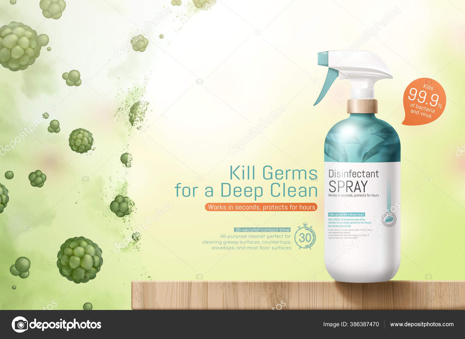 Disinfectant Spray Template Realistic Bottle Mock Set Wooden Table ...