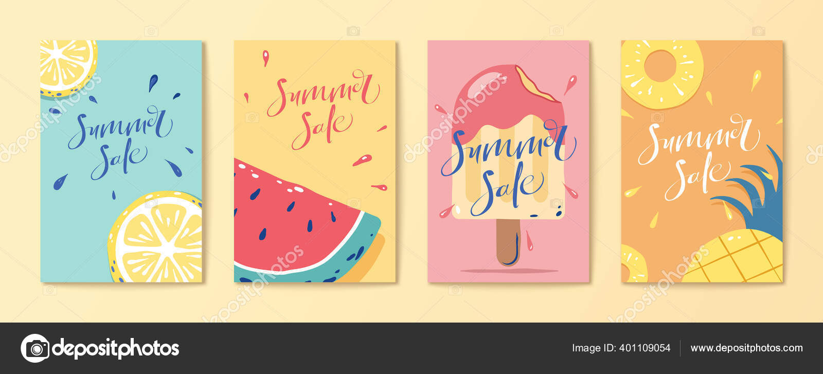 Tropical Fruit Popsicle Flyer Set Templates Flat Style Stock Vector ...
