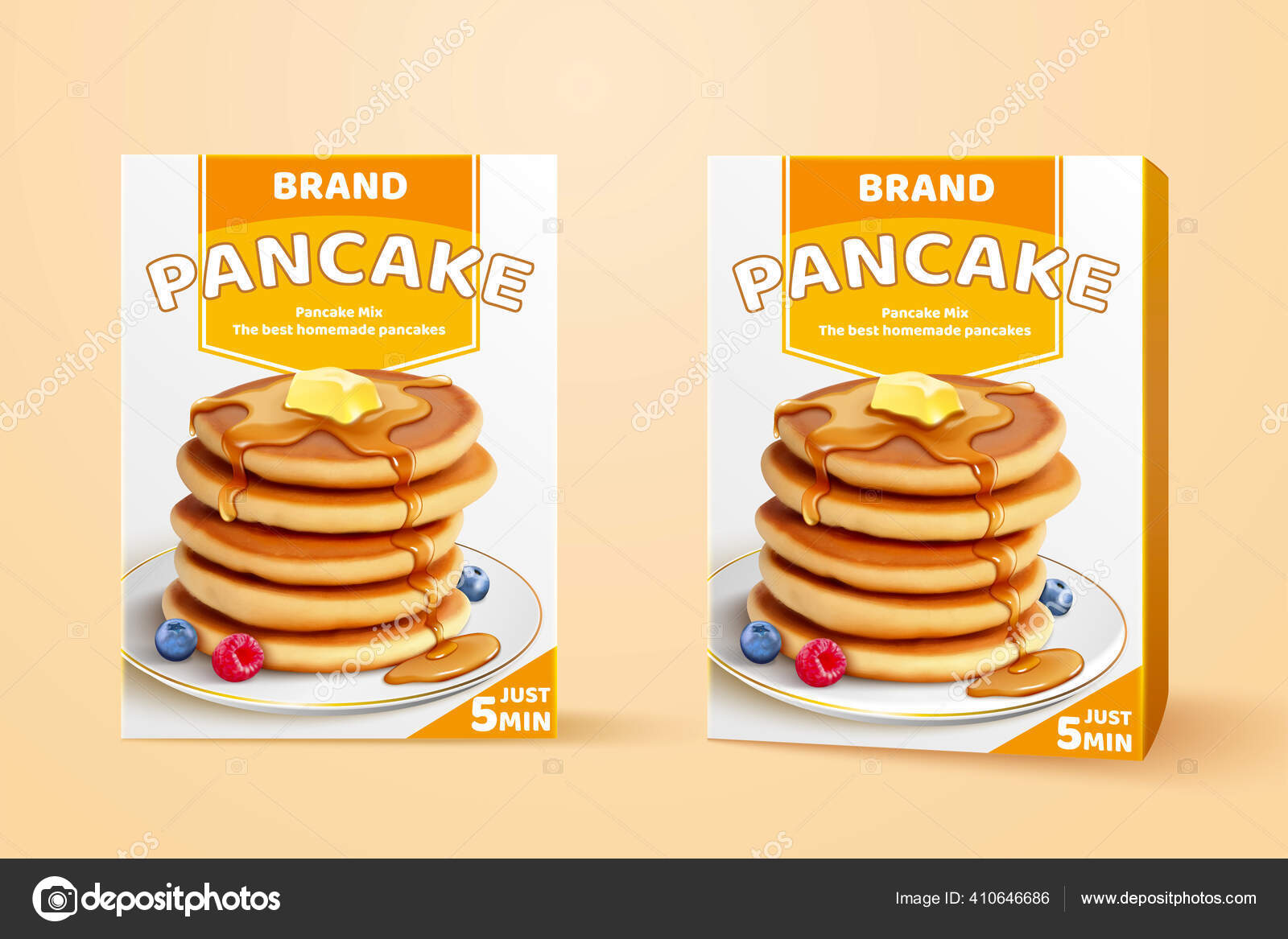 Pancake Mix Packaging Design Illustration Two Boxes Pancake Mix Beige ...