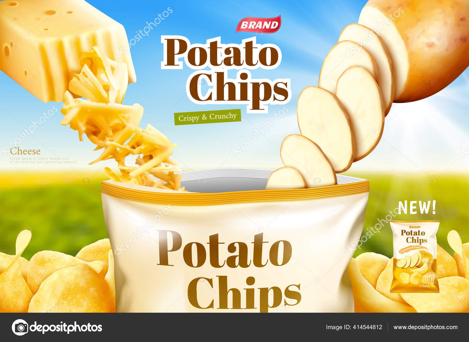 Potato Chips Advertisement Cheese Flavor Illustration Cheese Fresh ...