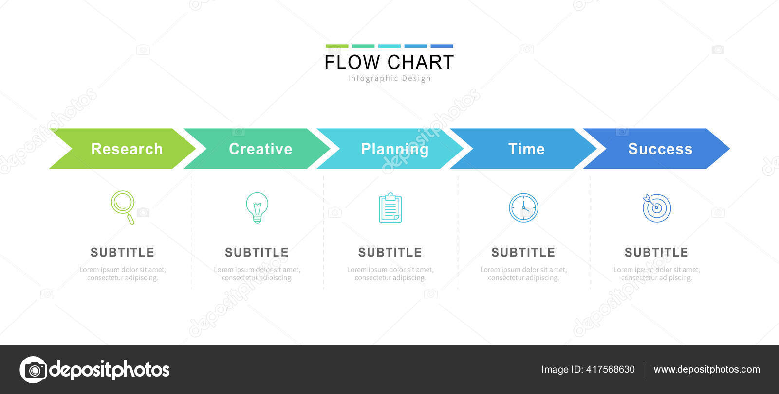 Five Colored Arrows Placed Horizontal Row Concept Successive Steps ...