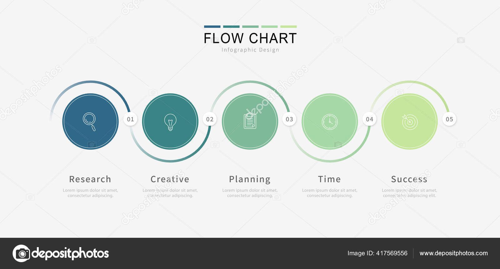 Simple Flow Chart Infographic Wave Design Icons Multicolored Five ...