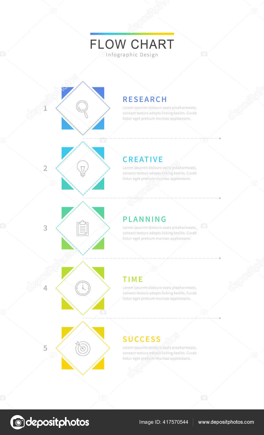Five Elements Placed Vertical Row Flow Chart Infographic Business ...