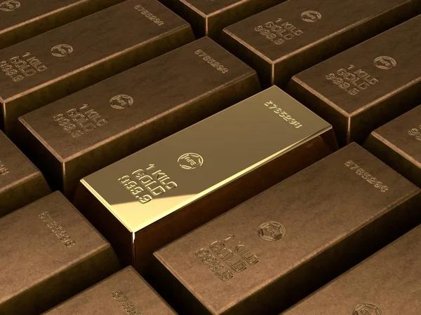 3D illustration of gold bars lost value over time, rusty, spoiled and ...