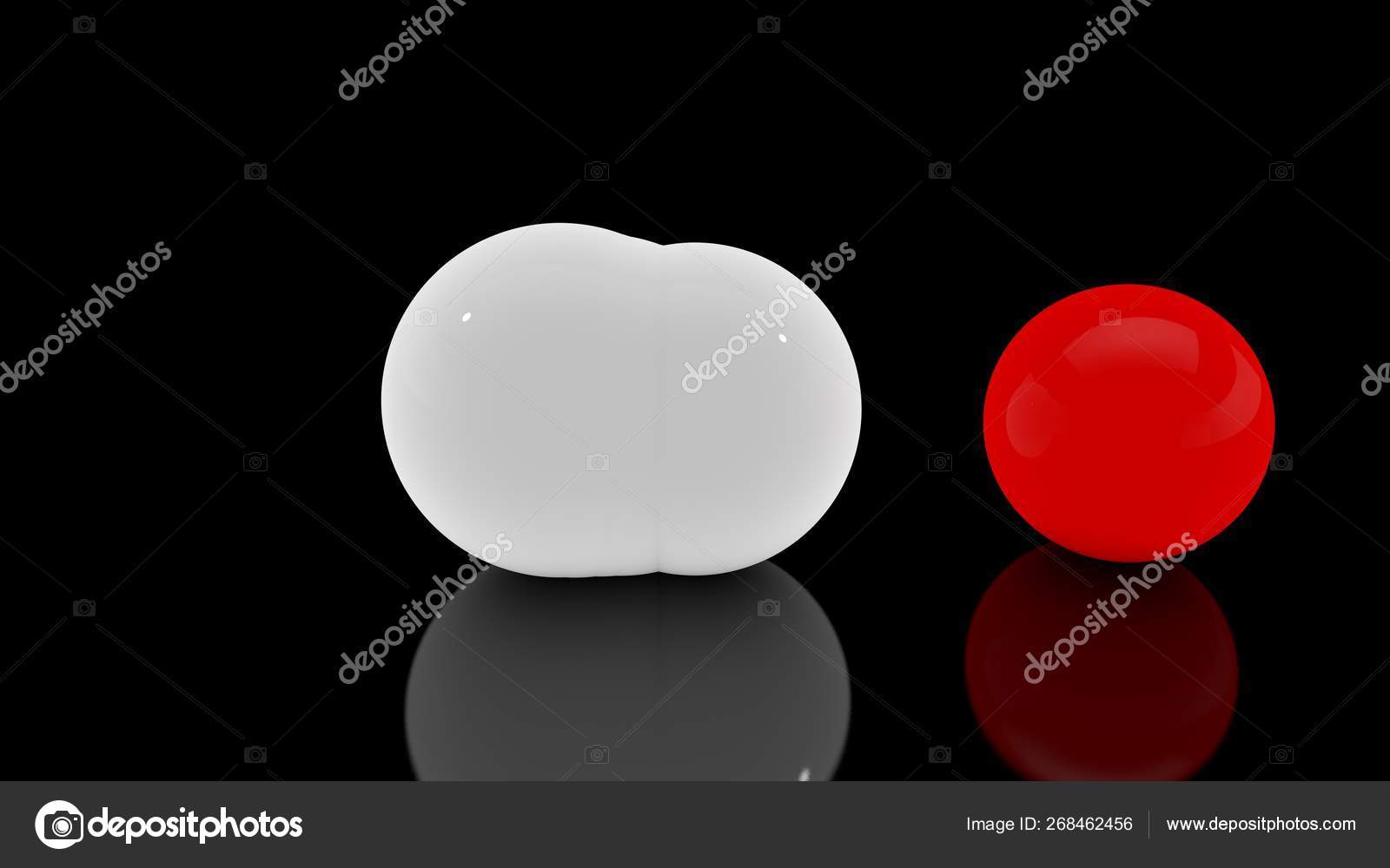 3D rendering of a multitude of scattered white balls on a black ...