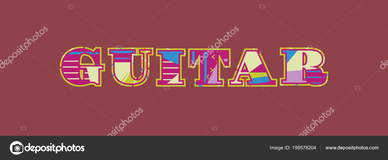Word Guitar Concept Written Colorful Abstract Typography Vector Eps ...