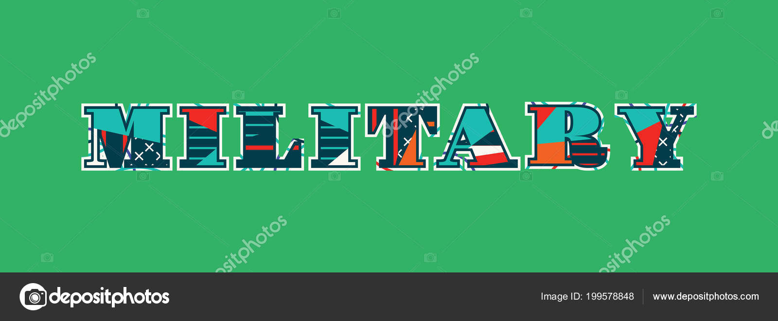 Word Military Concept Written Colorful Abstract Typography Vector Eps ...