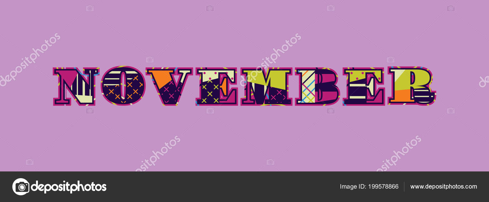 Word November Concept Written Colorful Abstract Typography Vector Eps ...