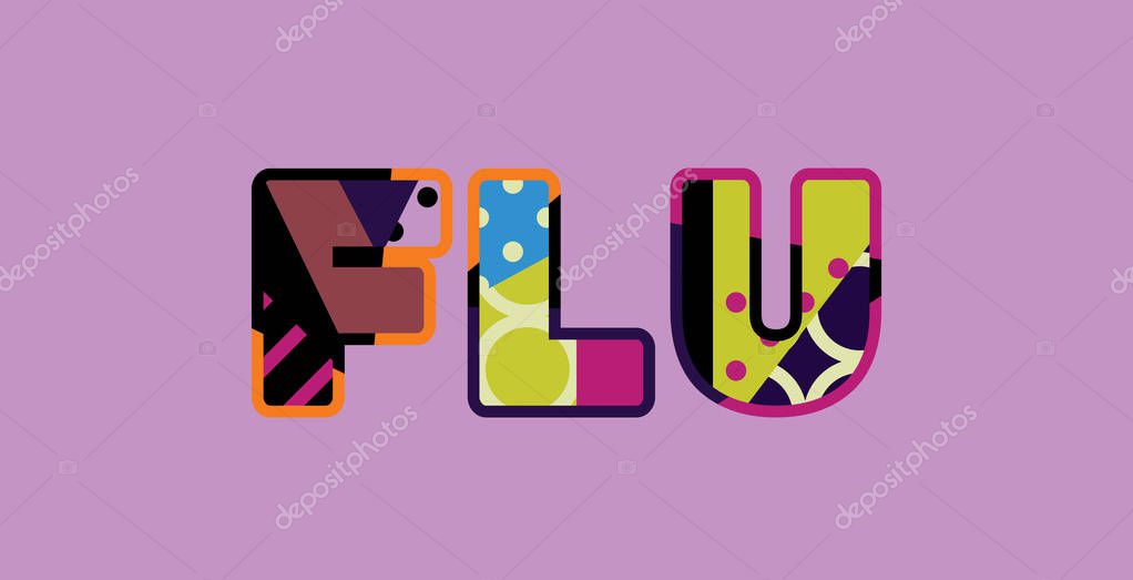 La palabra concepto FLU escrito en tipografía abstracta de colores ...