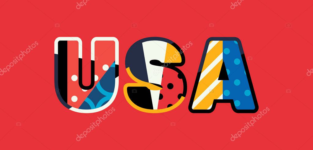 El concepto de letras USA escrito en tipografía abstracta colorida ...