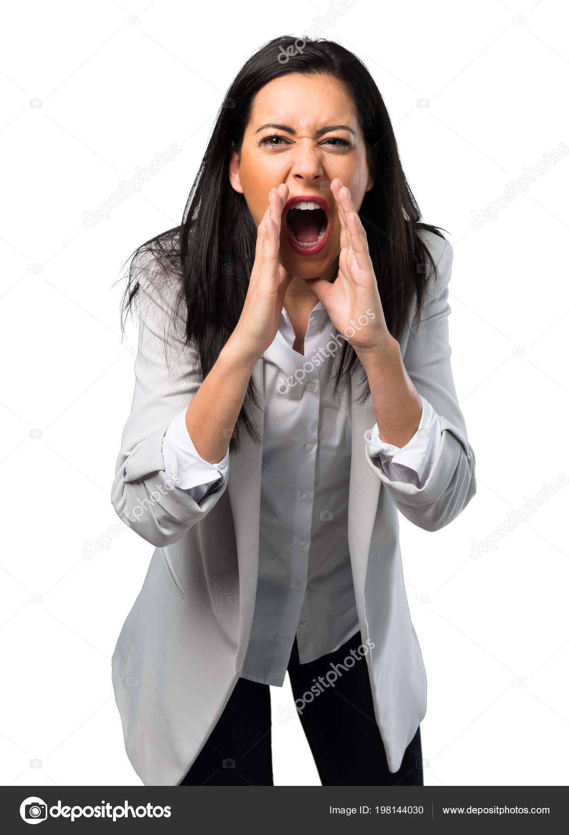 Pretty Woman Shouting White Background Stock Photo by ©luismolinero ...