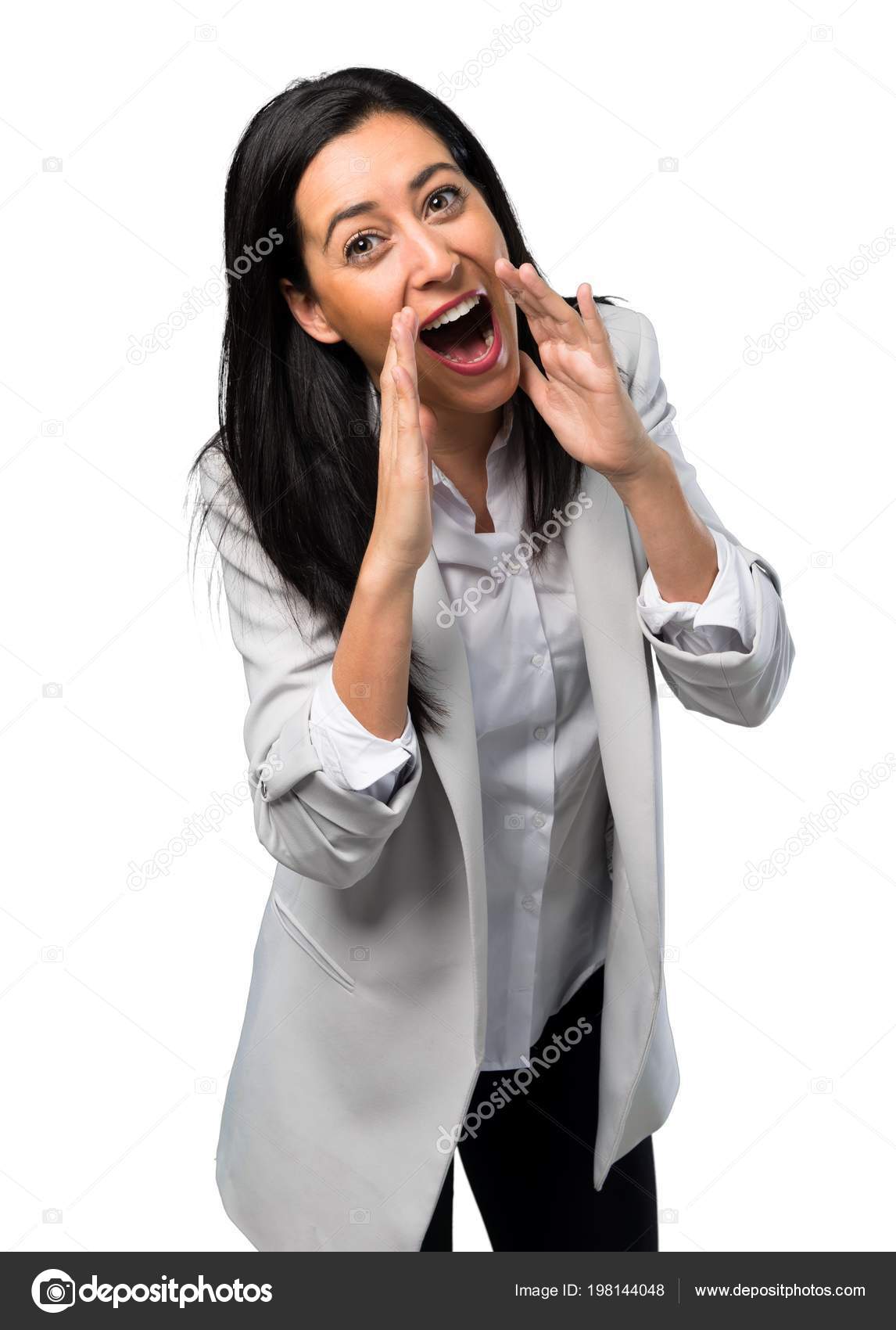 Pretty Woman Shouting White Background Stock Photo by ©luismolinero ...