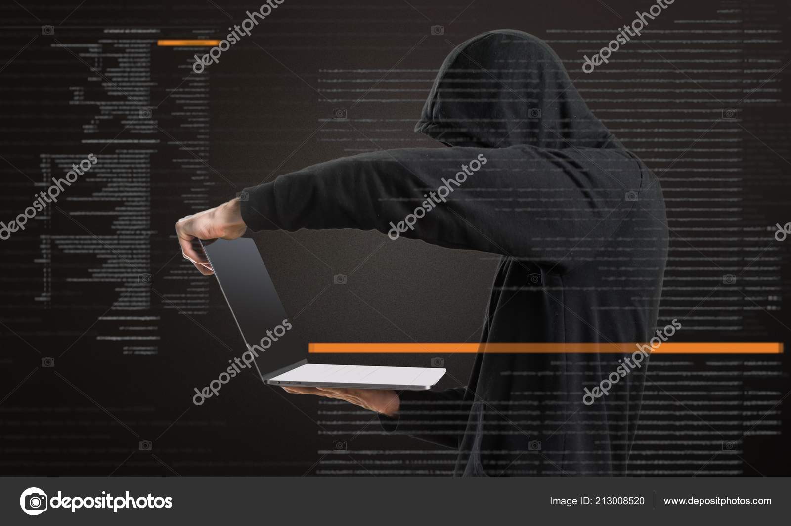Frustrated Hacker His Computer Dark Background Stock Photo by ...