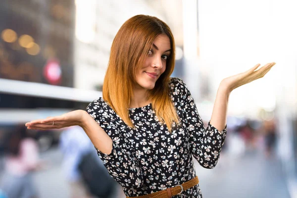 Beautiful Young Girl Making Unimportant Gesture Unfocused Background ...