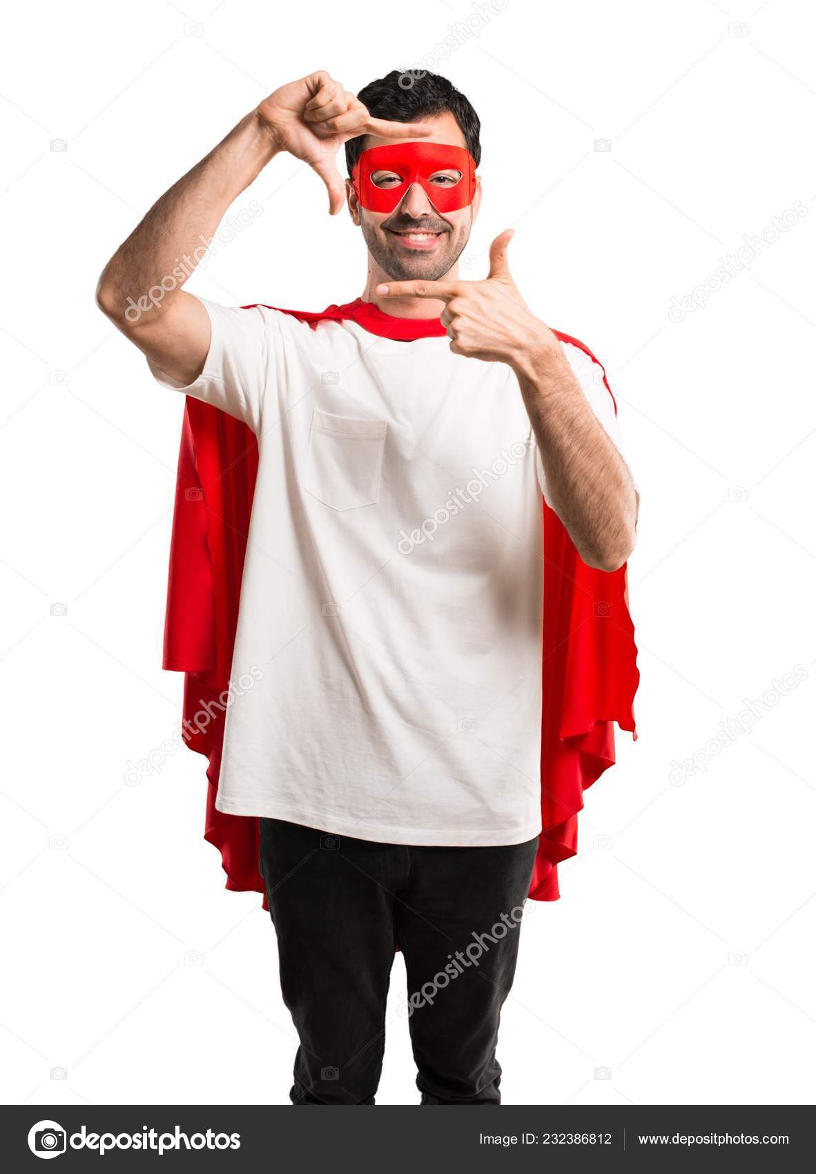 Superhero Man Mask Red Cape Focusing Face Framing Symbol Isolated ...