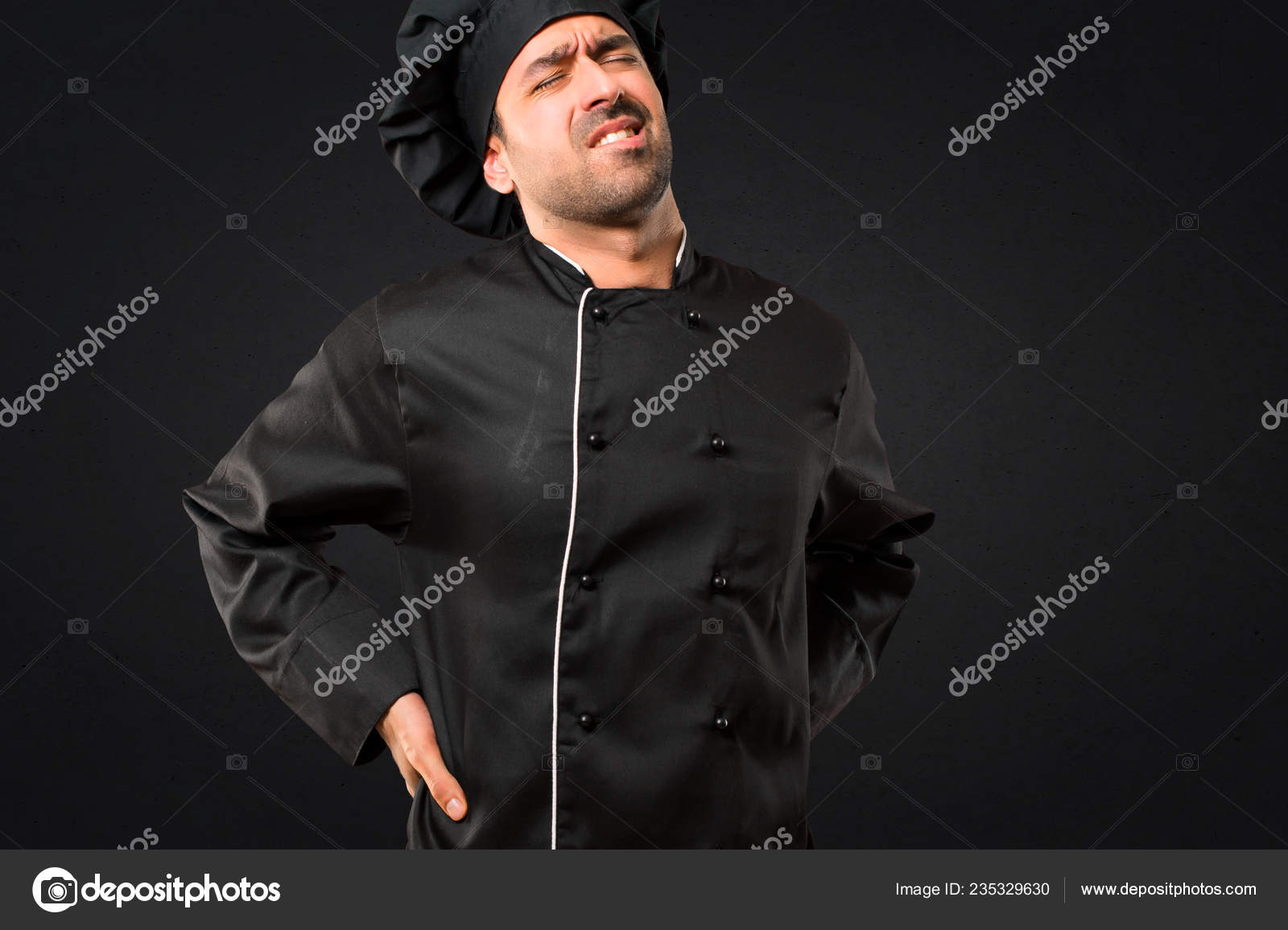 Chef Man Black Uniform Unhappy Suffering Backache Having Made Effort ...
