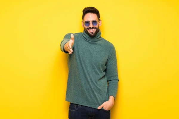 Handsome Man Sunglasses Giving Thumbs Gesture Both Hands Smiling Stock