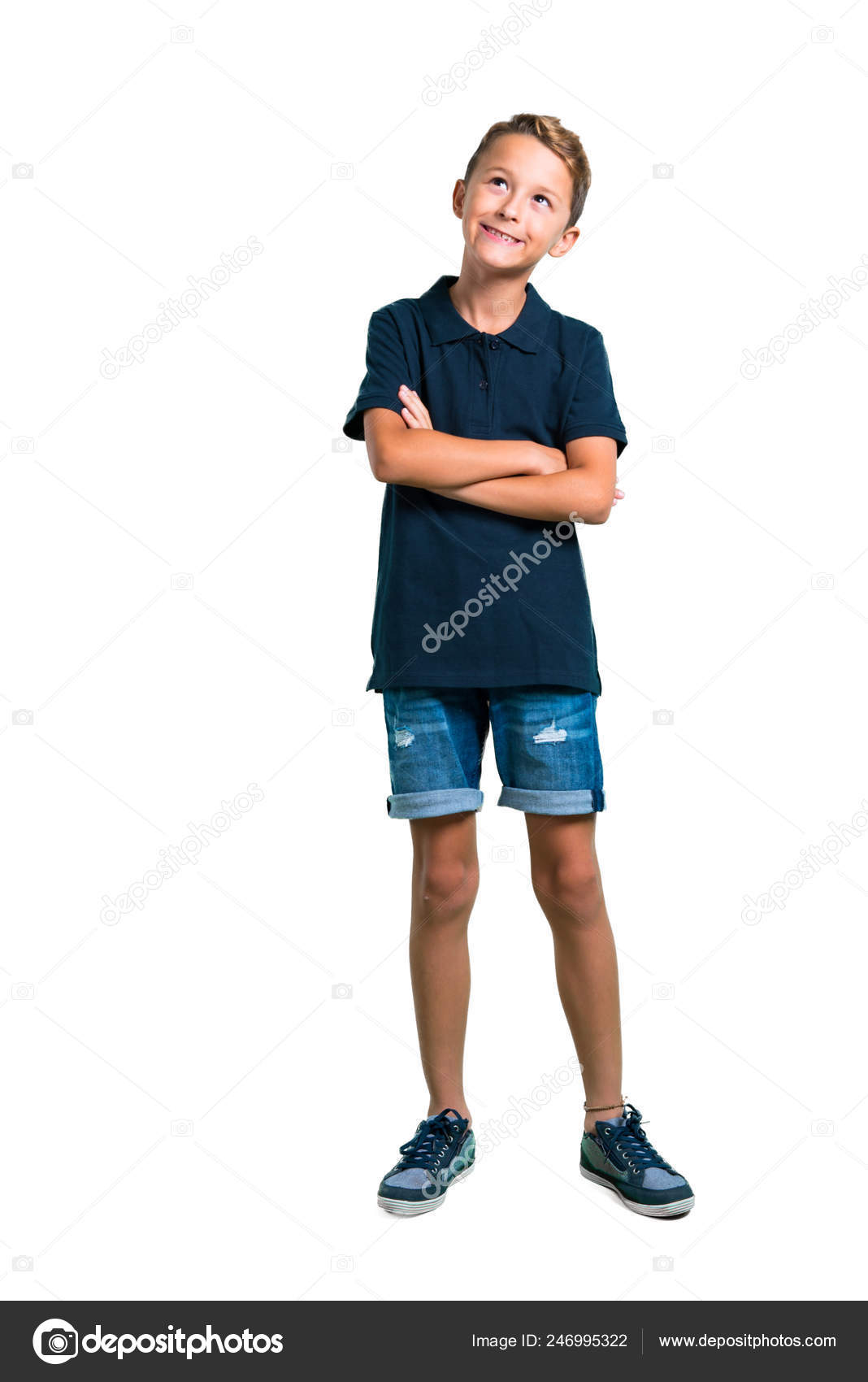 Full Body Little Boy Stand Looking White Background Stock Photo by ...