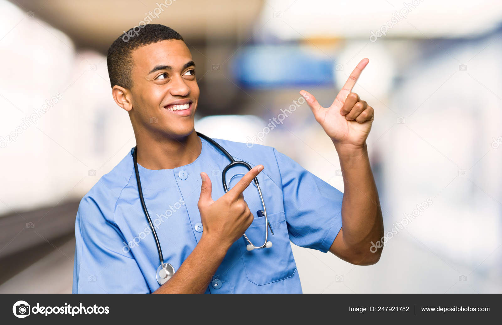 Surgeon Doctor Man Pointing Index Finger Looking Hospital — Stock Photo ...