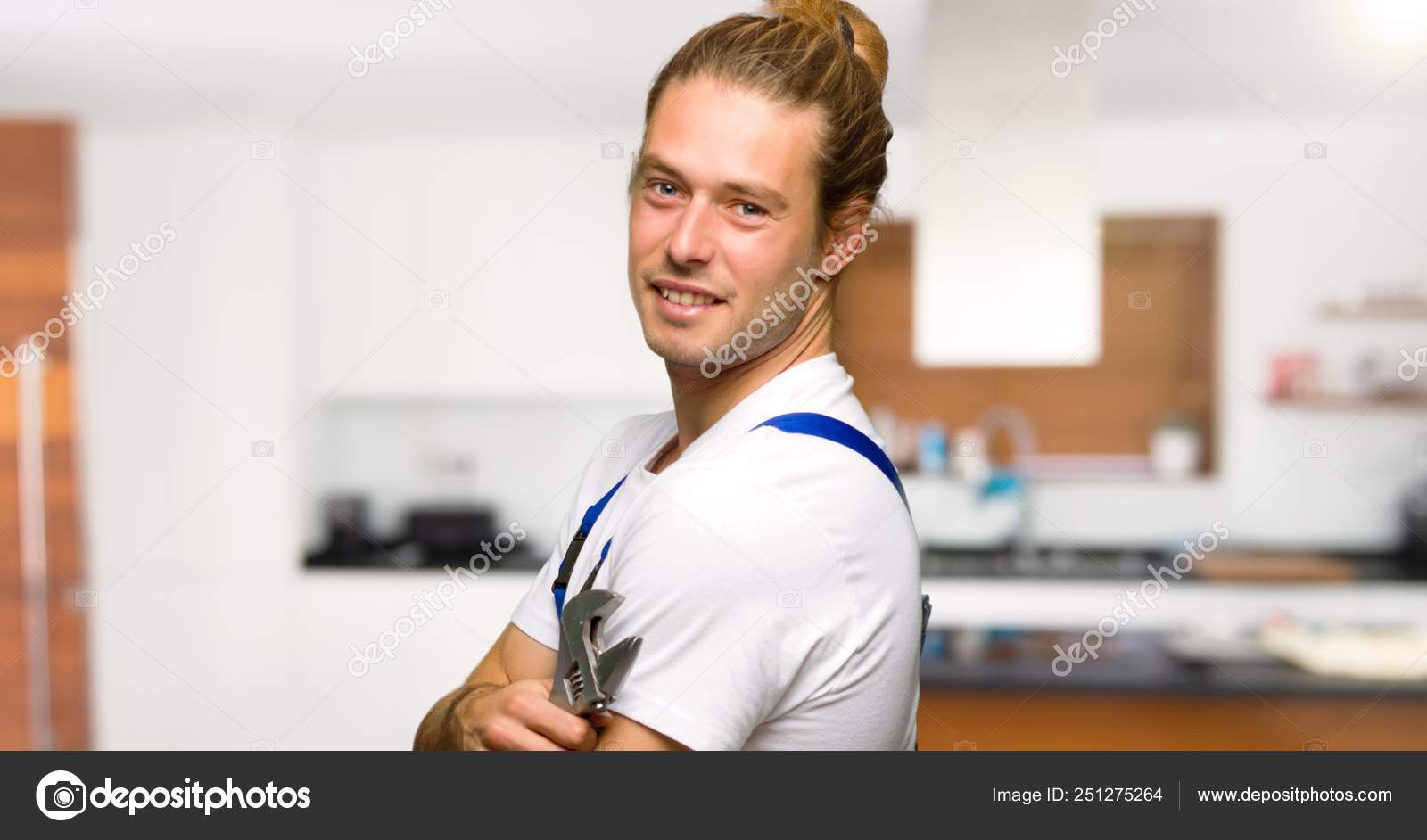 Workman Looking Shoulder Smile House — Stock Photo © luismolinero ...