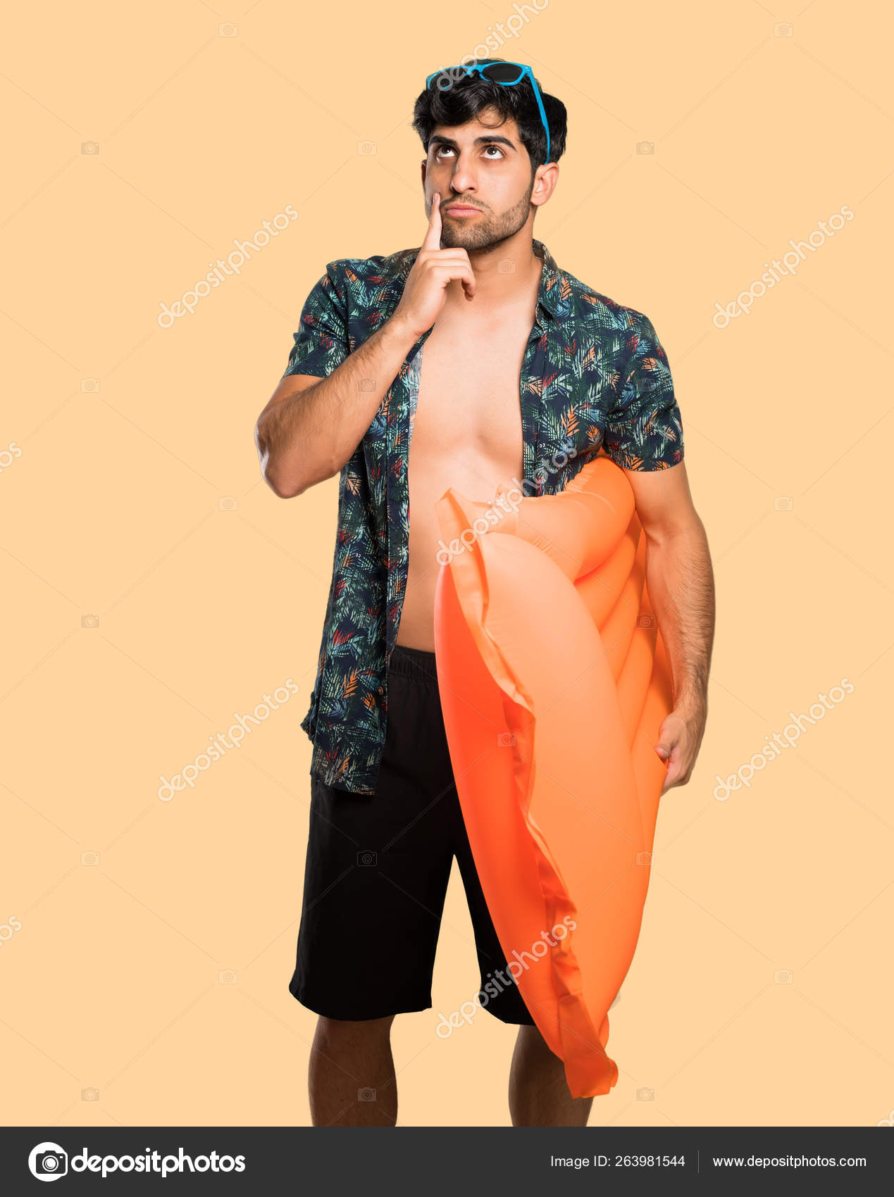 Man Trunks Looking Front Isolated Yellow Background — Stock Photo ...