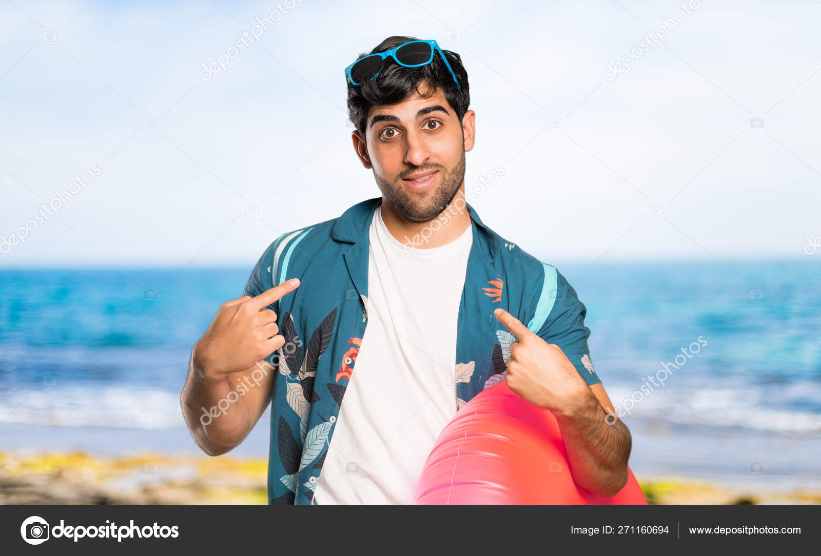 Man Trunks Surprise Facial Expression Beach — Stock Photo ...