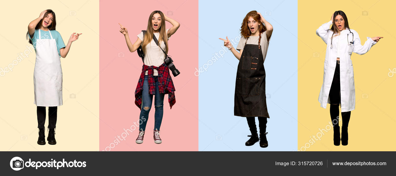 Group Doctor Photograph Waitress Pointing Finger Side Presenting ...
