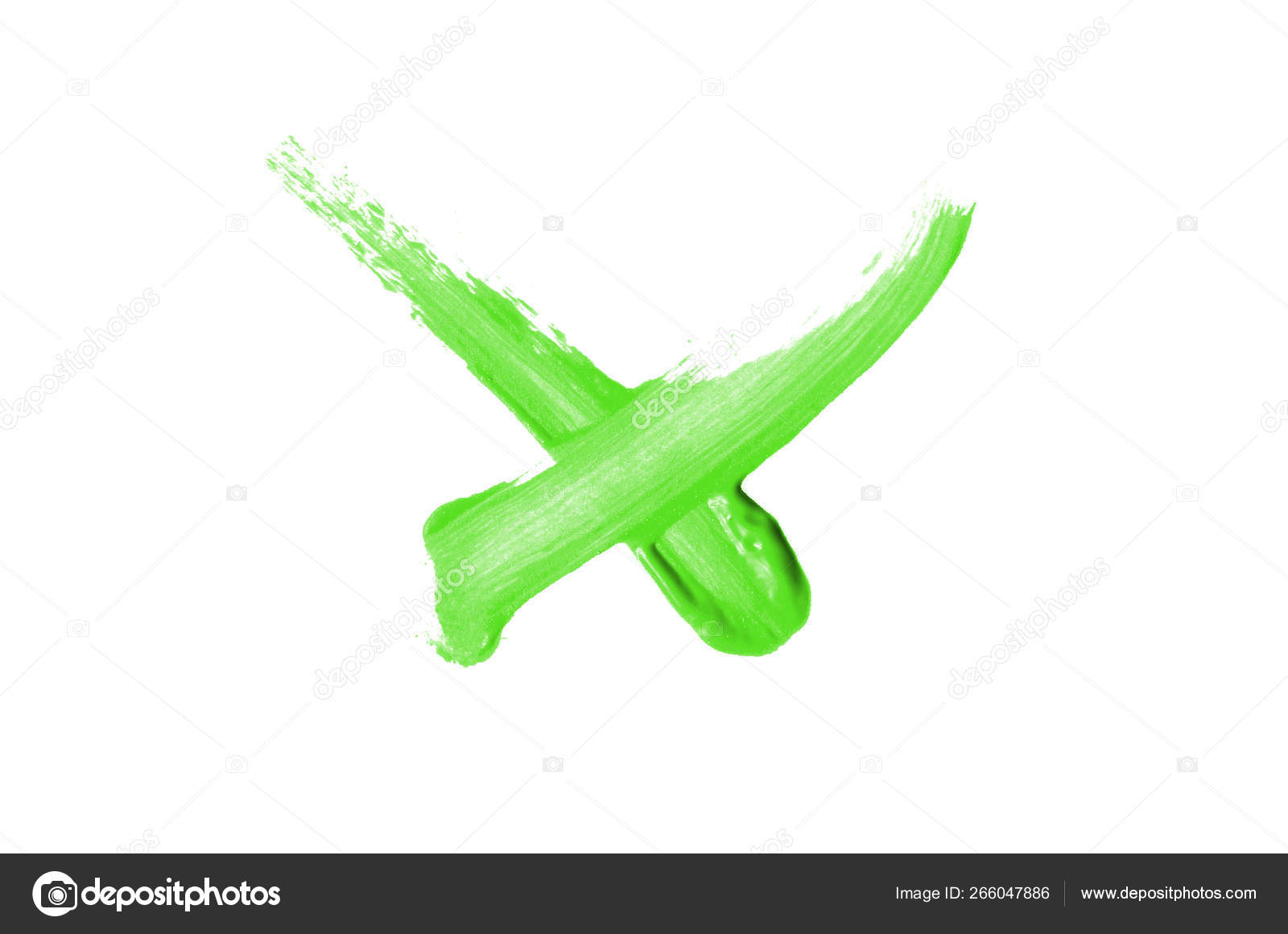 Bright liquid lipstick smear check mark isolated on white. Green ...