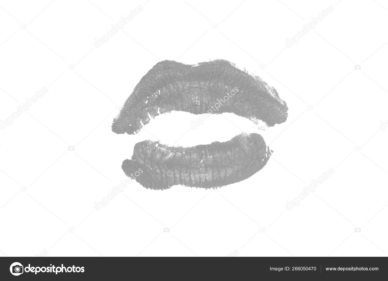 Lipstick kiss mark on white background. Beautiful lips isolated. Gray ...