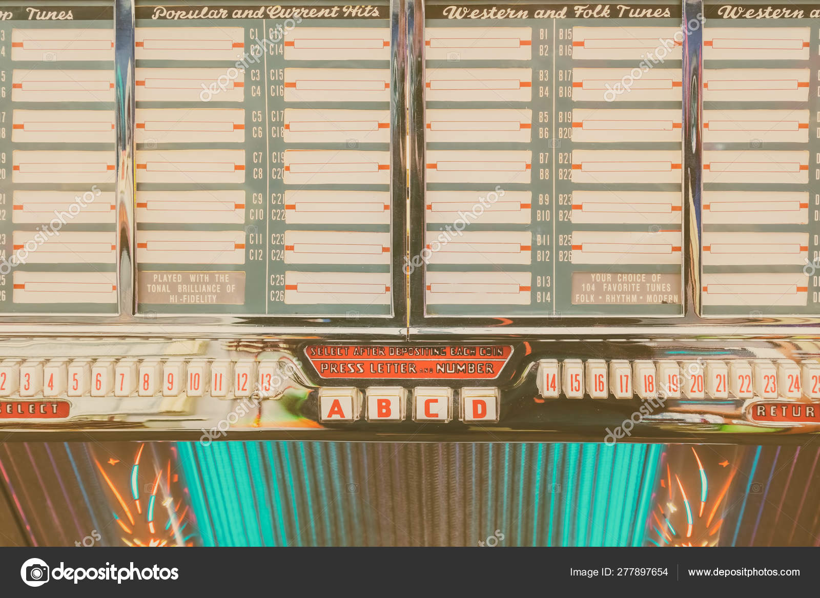 Old jukebox with empty music labels — Stock Photo © dutchscenery #277897654