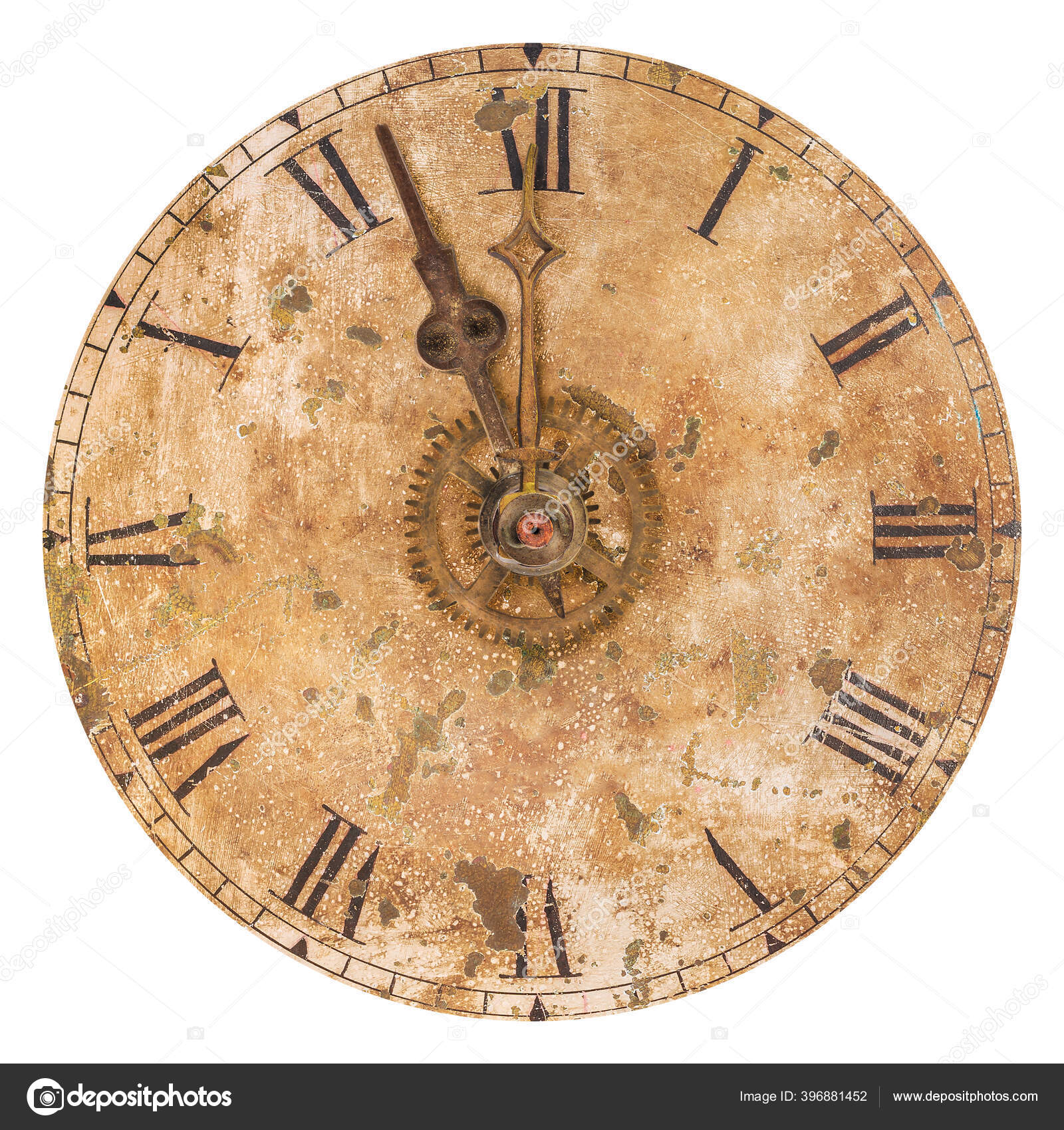 Vintage Heavily Weathered Clock Face Time Set Few Minutes Twelve Stock ...