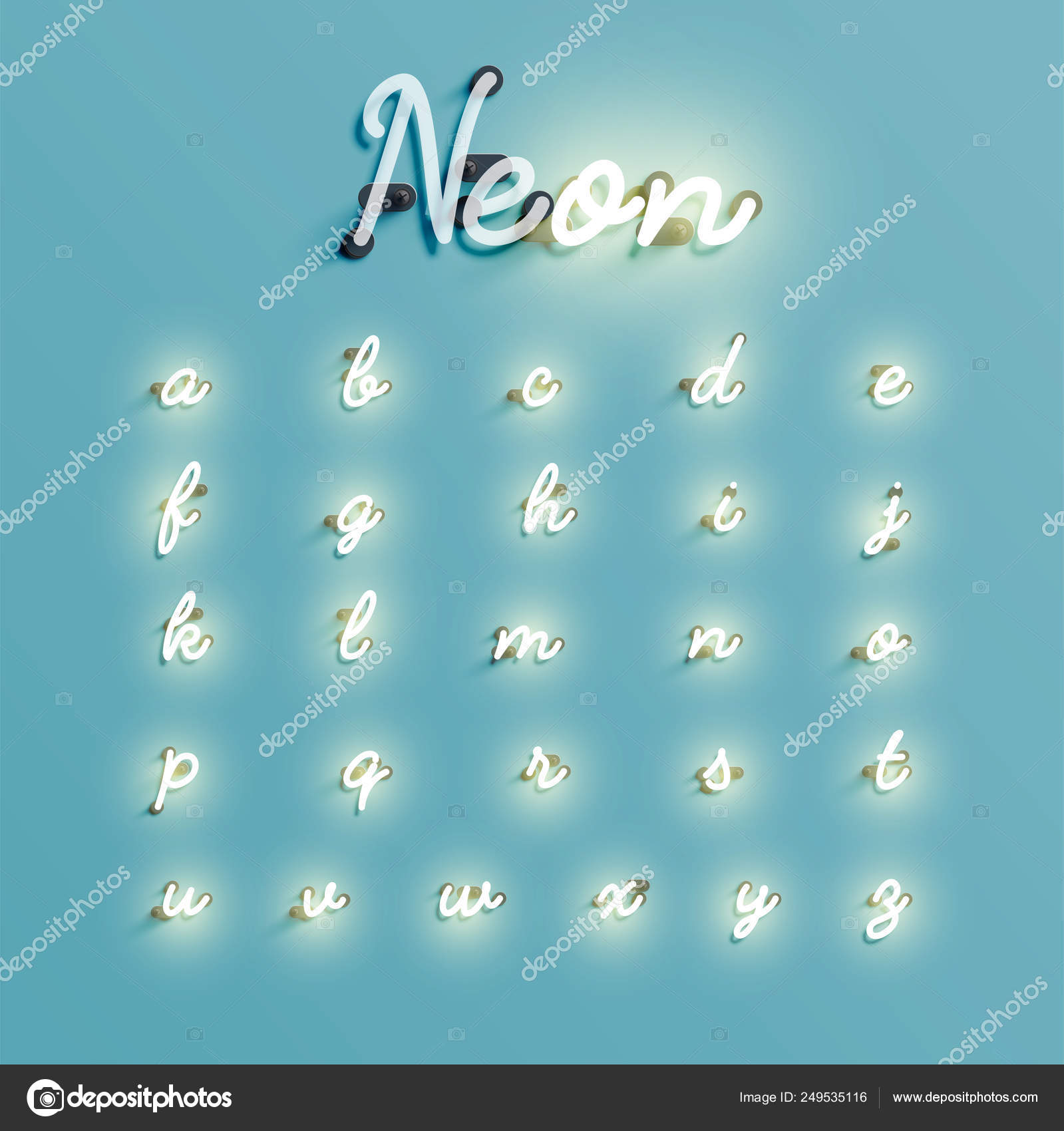 Realistic neon character set, vector illustration Stock Vector by ...