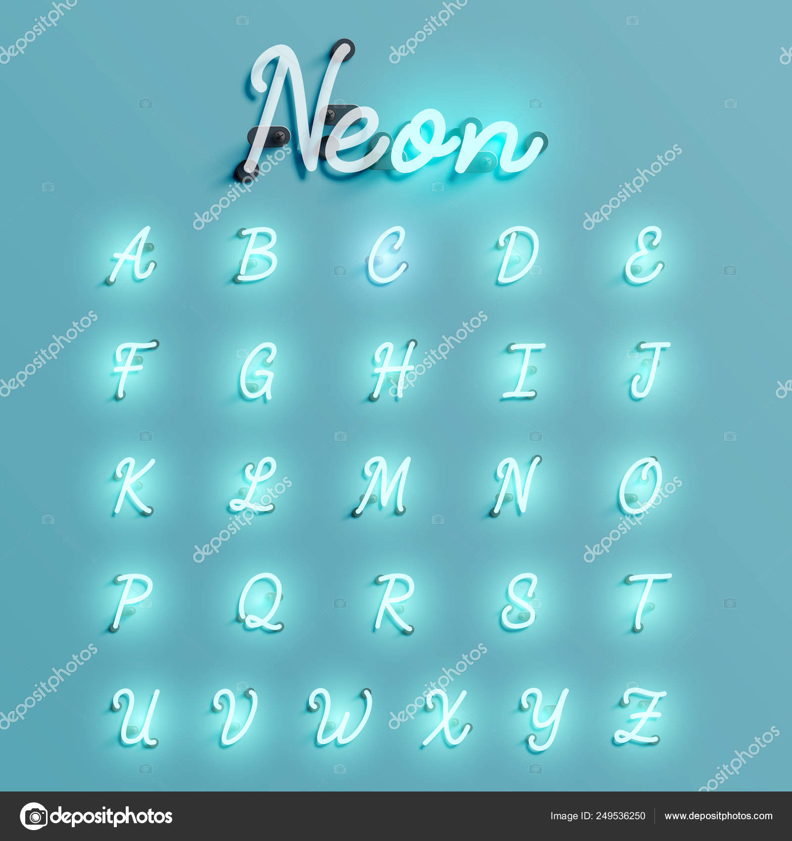 Realistic neon character set, vector illustration Stock Vector by ...