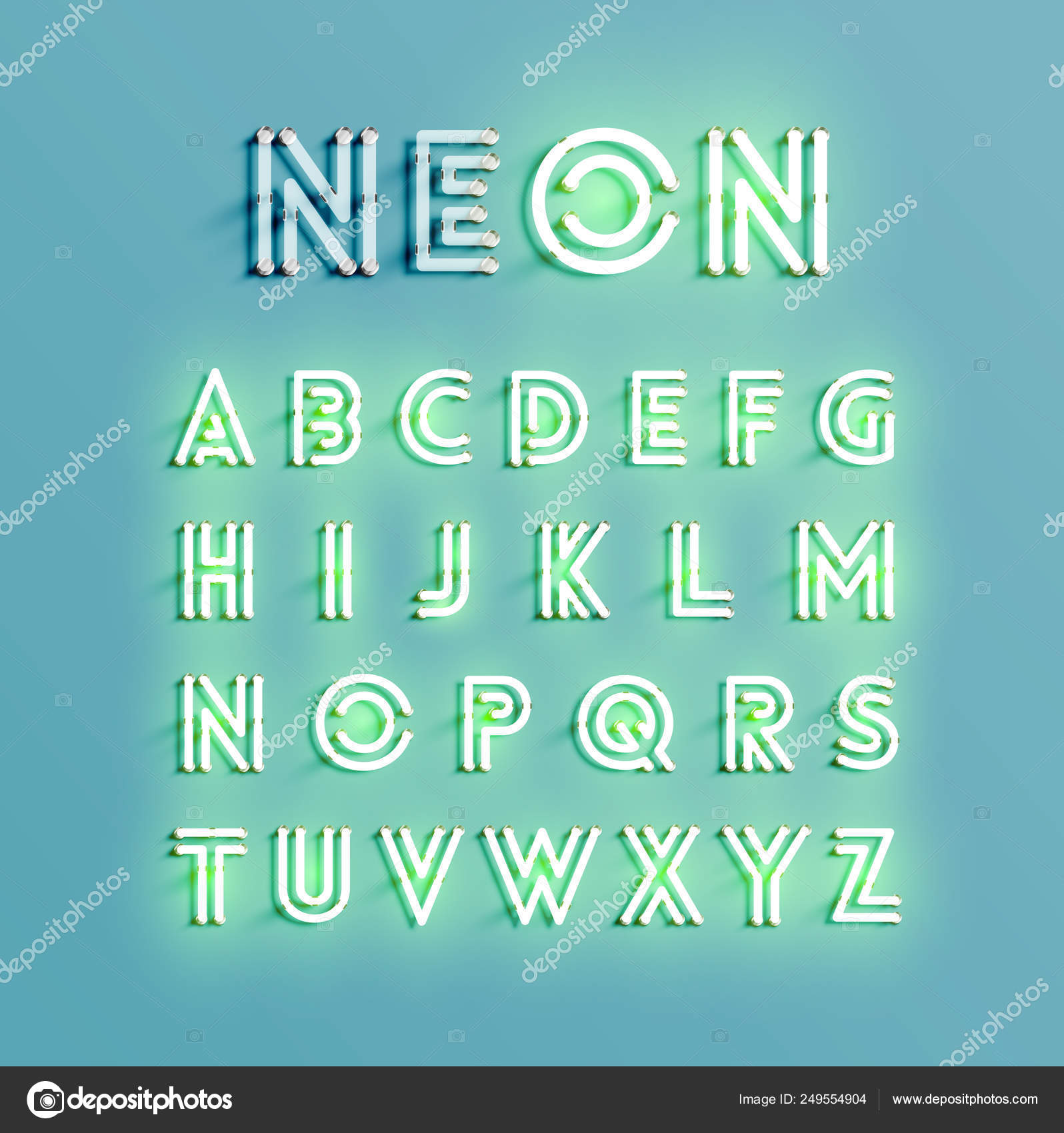 Realistic neon character set, vector illustration Stock Vector Image by ...