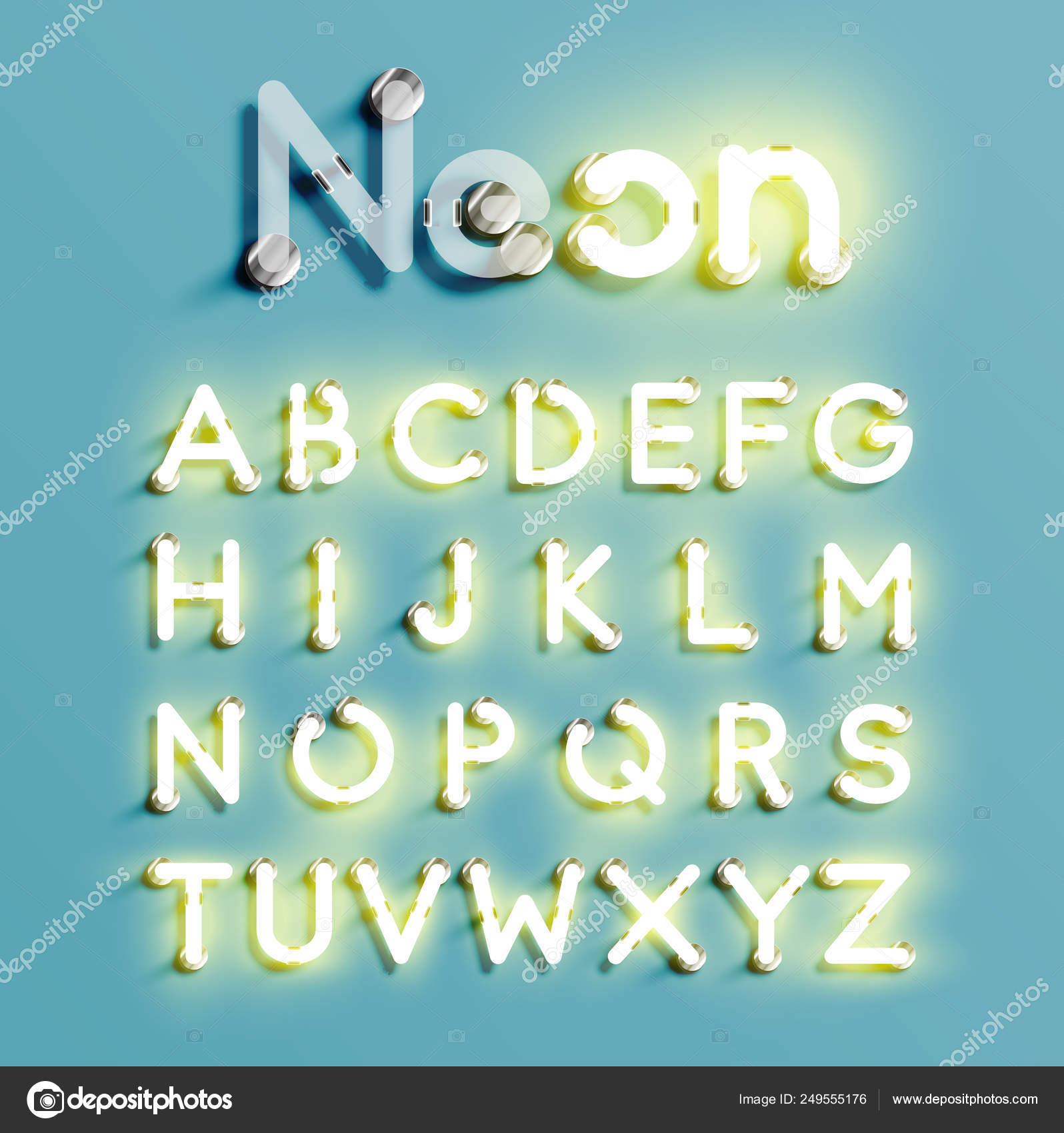 Realistic neon character set, vector illustration Stock Vector by ...