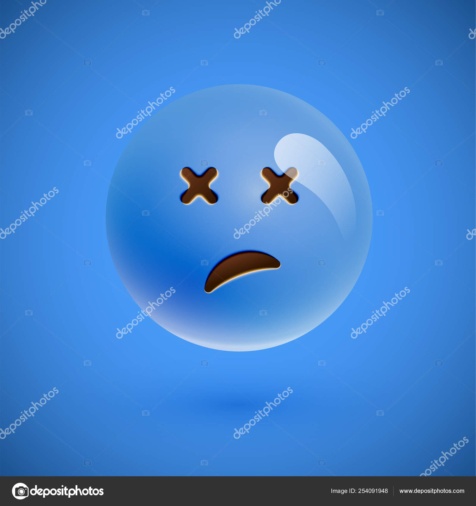 Image vectorielle Visage smiley émoticône réaliste bleu, illustration ...