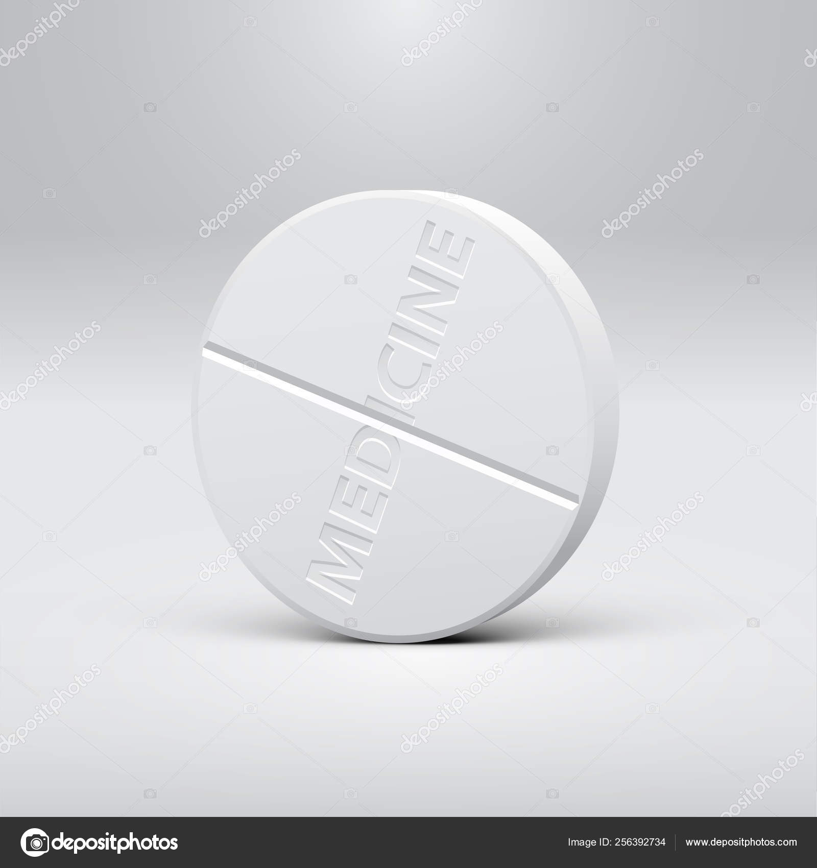 White pill on a grey background, realistic vector illustration Stock ...