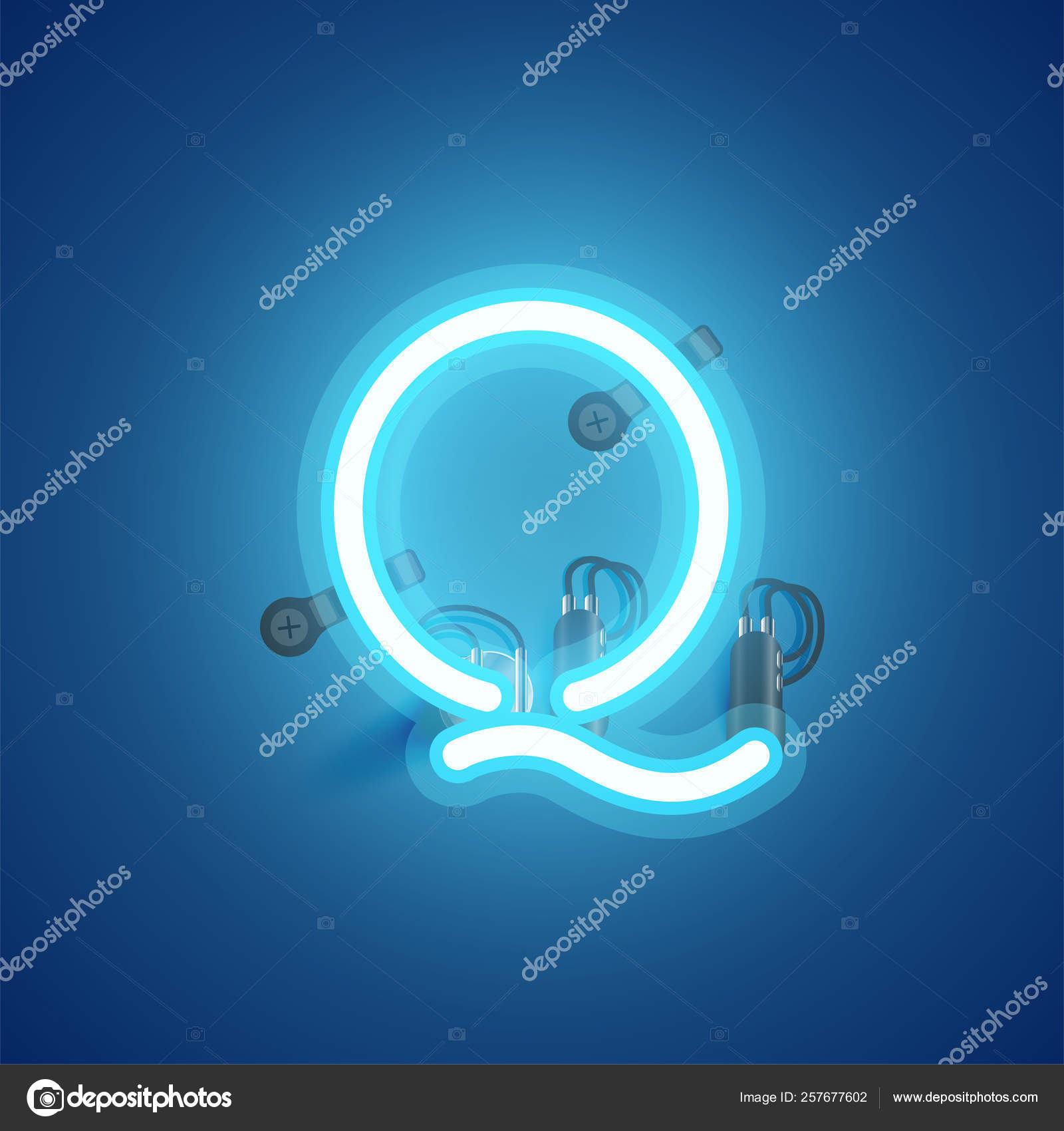 Blue realistic neon character with wires and console from a font Stock ...