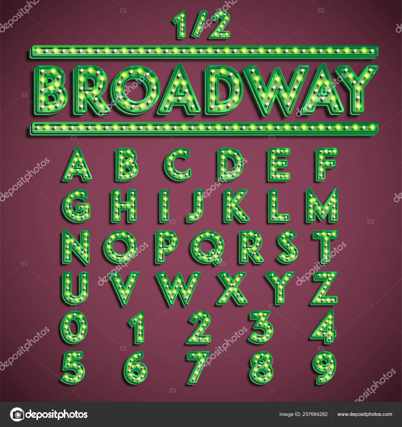 'Broadway' fontset with lamps, vector illustration Stock Vector Image ...
