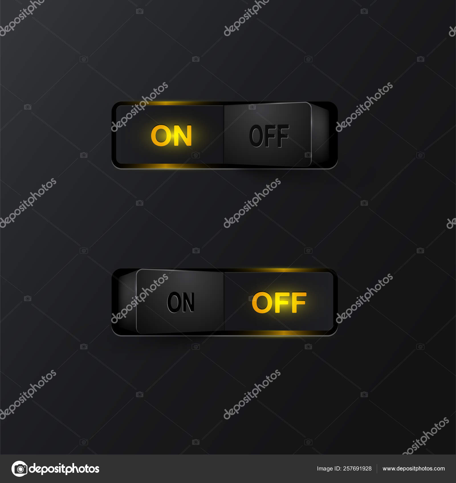 Realistic black switches (ON/OFF) on black background, vector il Stock ...