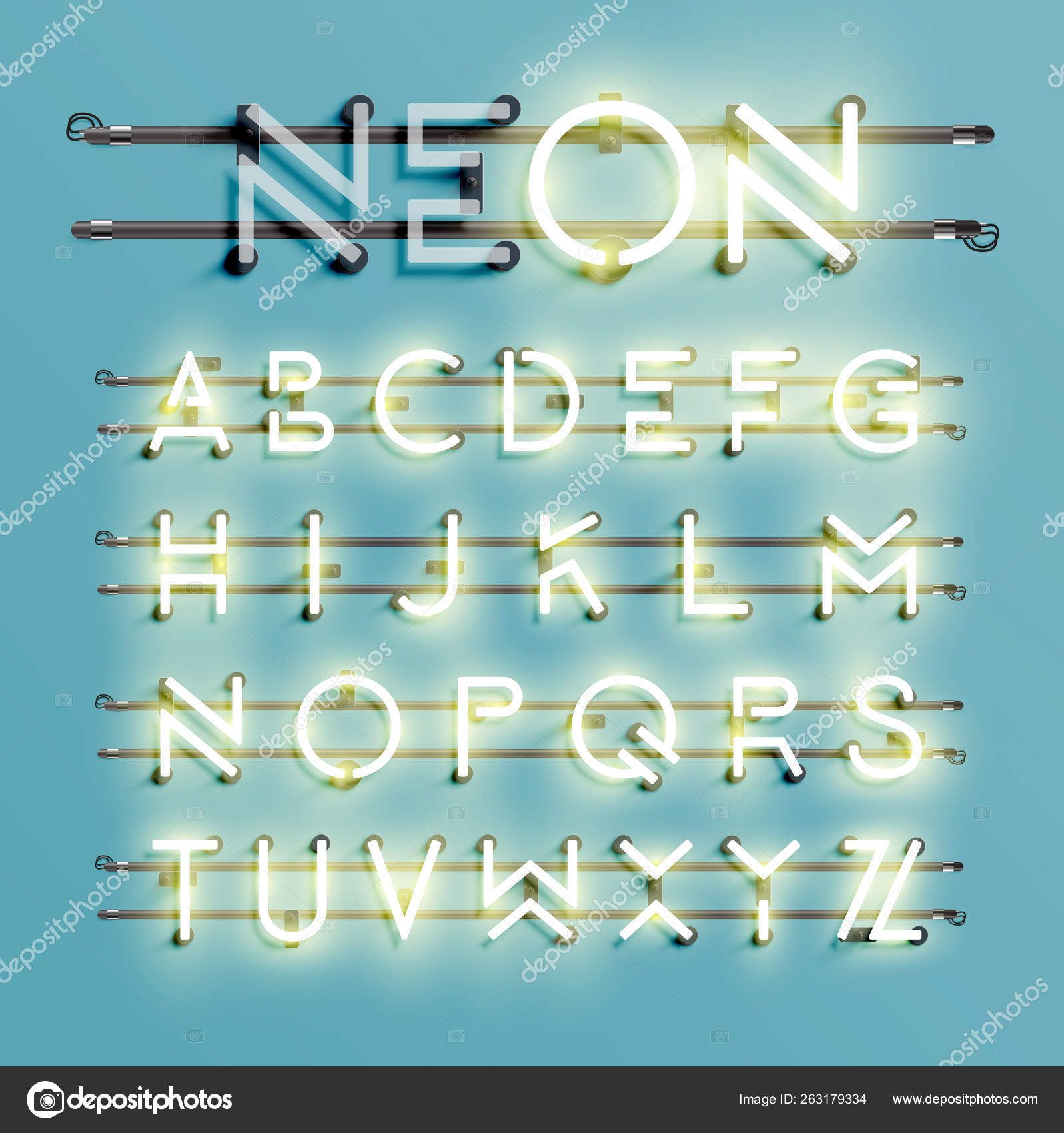 Realistic neon font with wires and console, vector illustration Stock ...