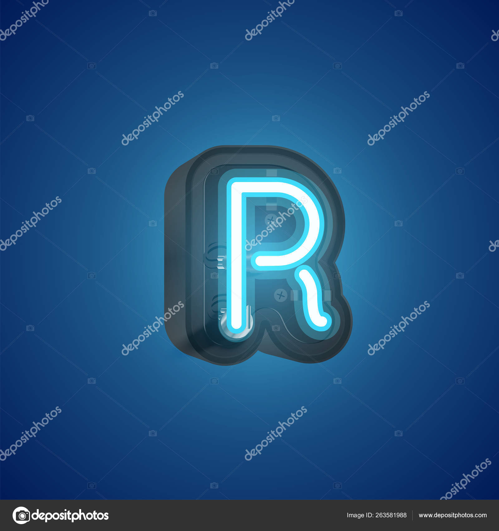 Realistic neon character from a set with console, vector illustration ...
