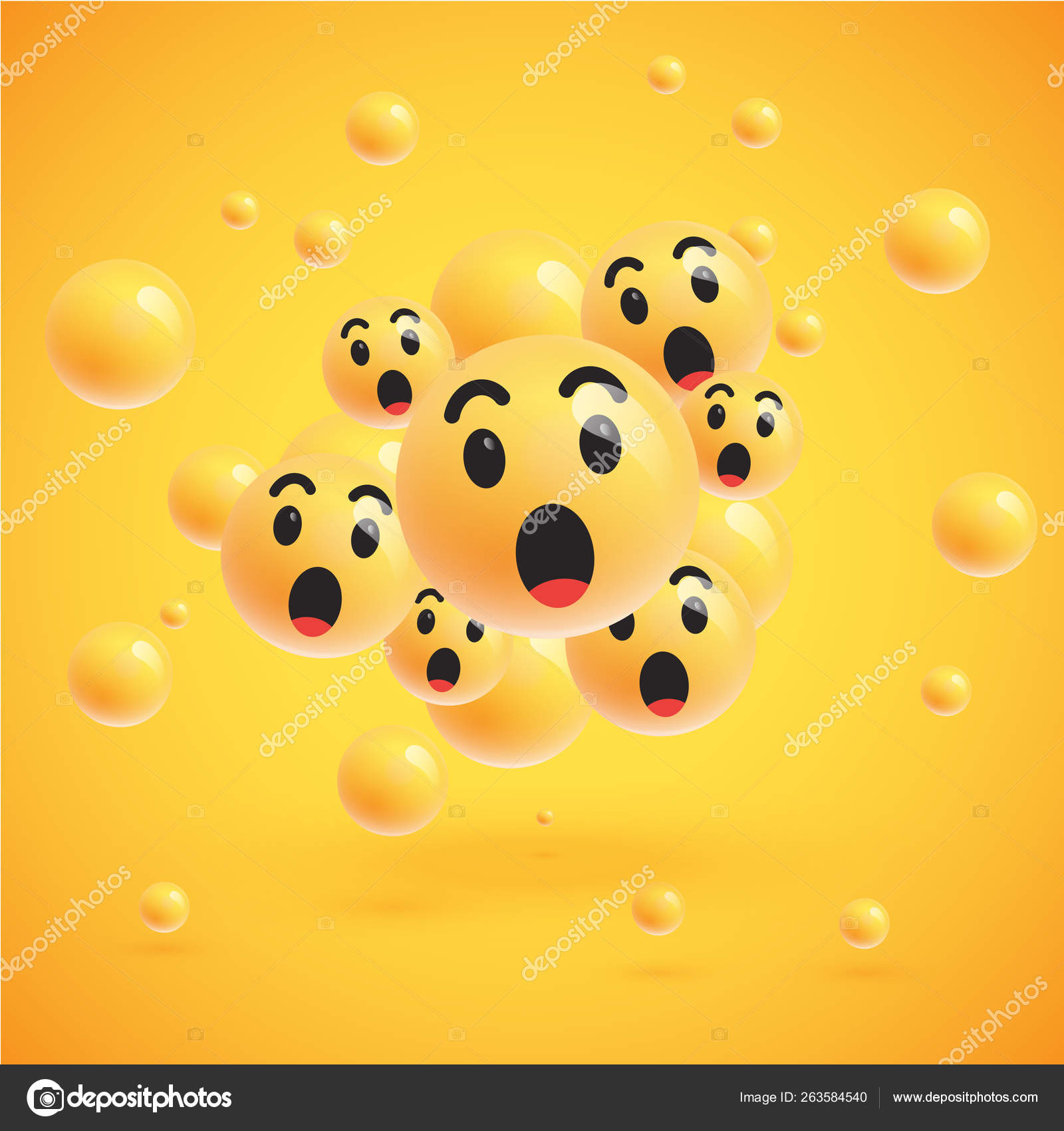 A high detailed group of emoticons on a yellow background, vecto Stock ...