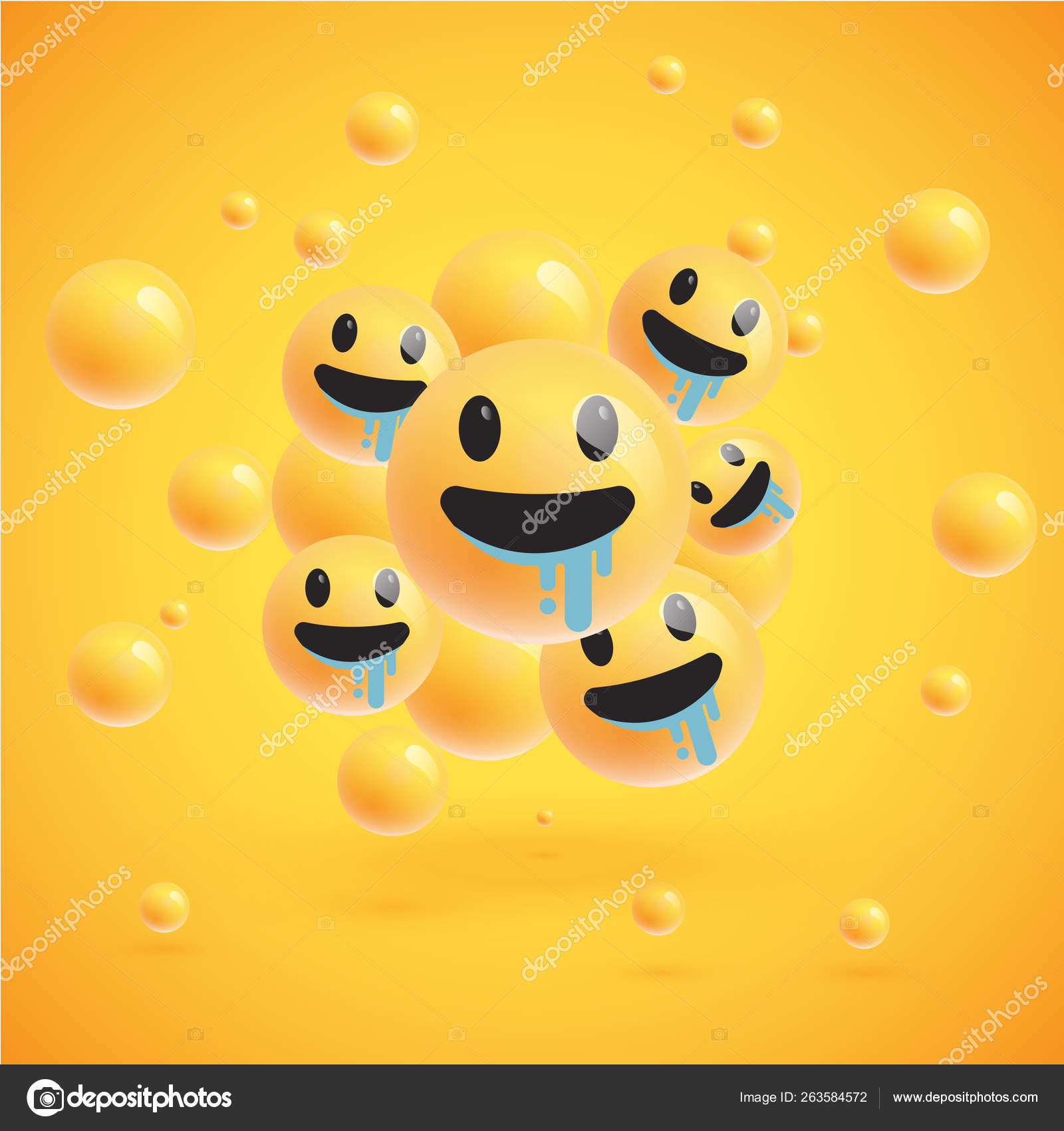 A high detailed group of emoticons on a yellow background, vecto Stock ...