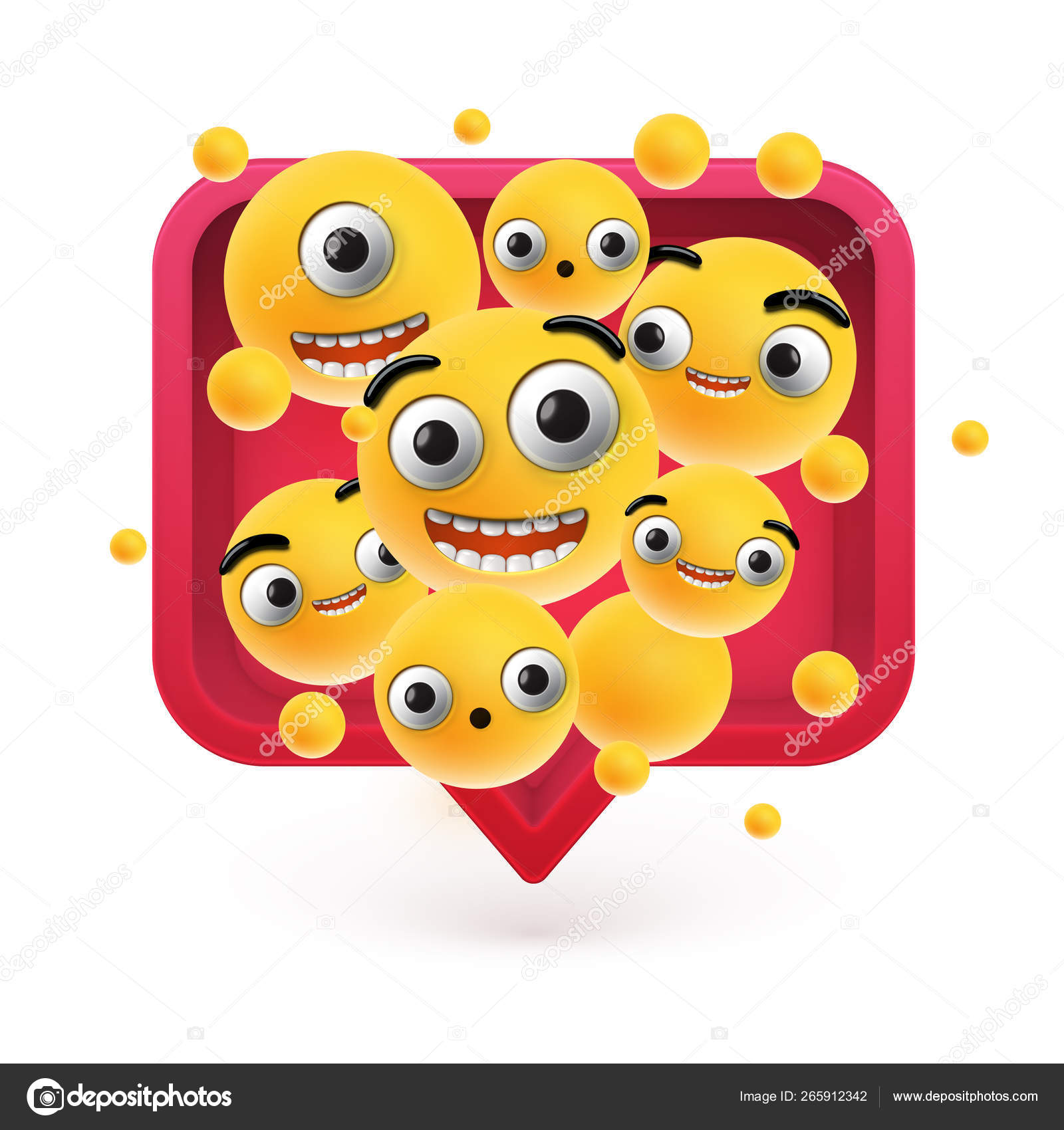 High-detailed emoticons in a red 3D speech bubble, vector illustration ...