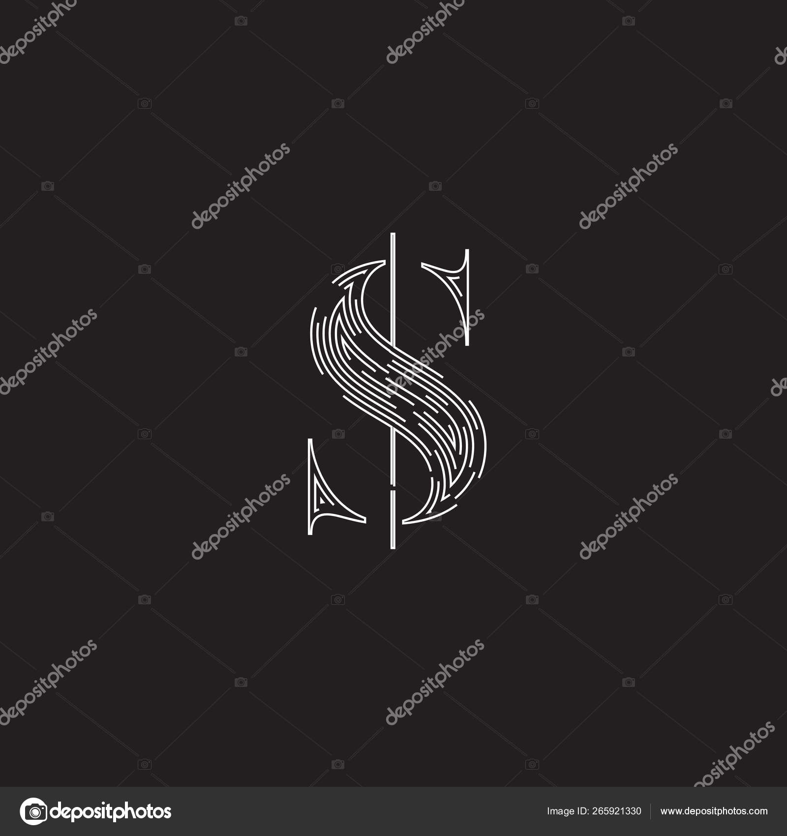 Elegant character from a fontset made by dashed lines, vector ...