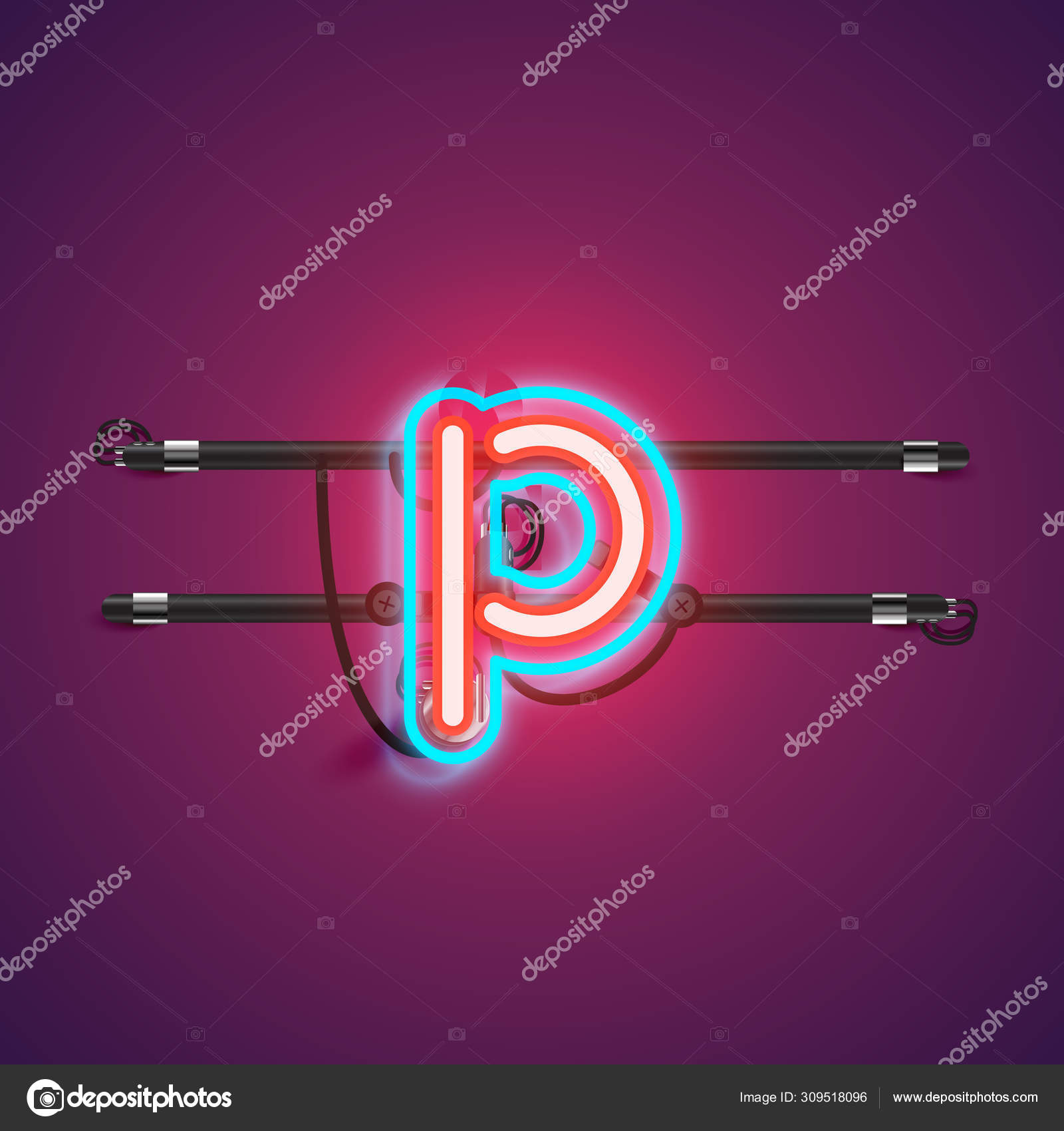 Realistic glowing double neon charcter from a fontset with conso Stock ...