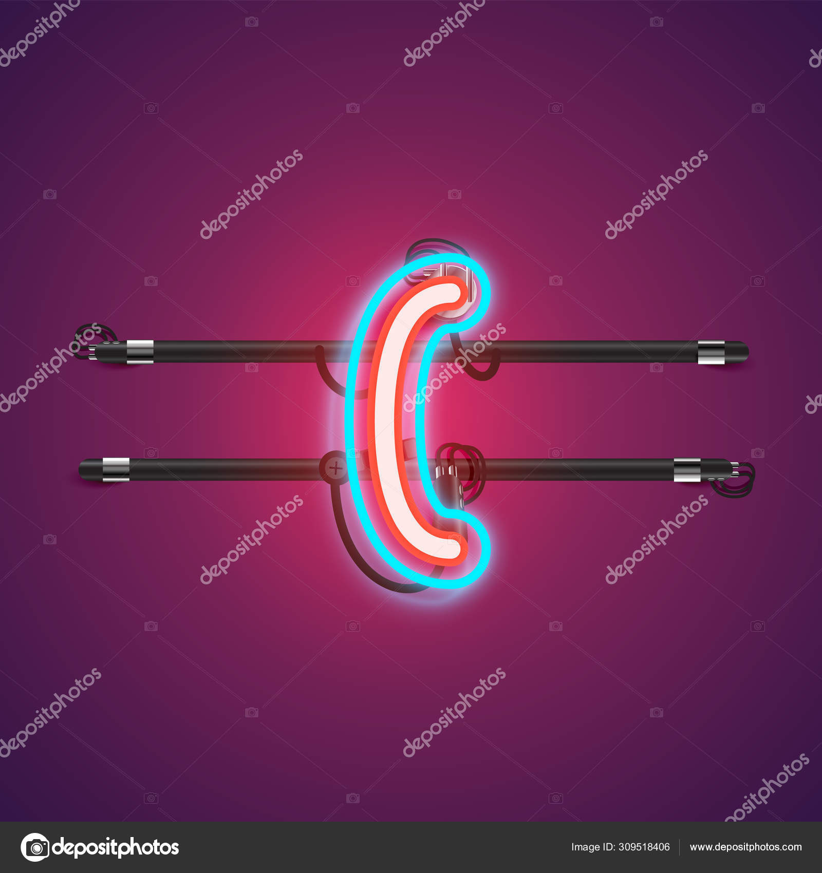 Realistic glowing double neon charcter from a fontset with conso Stock ...