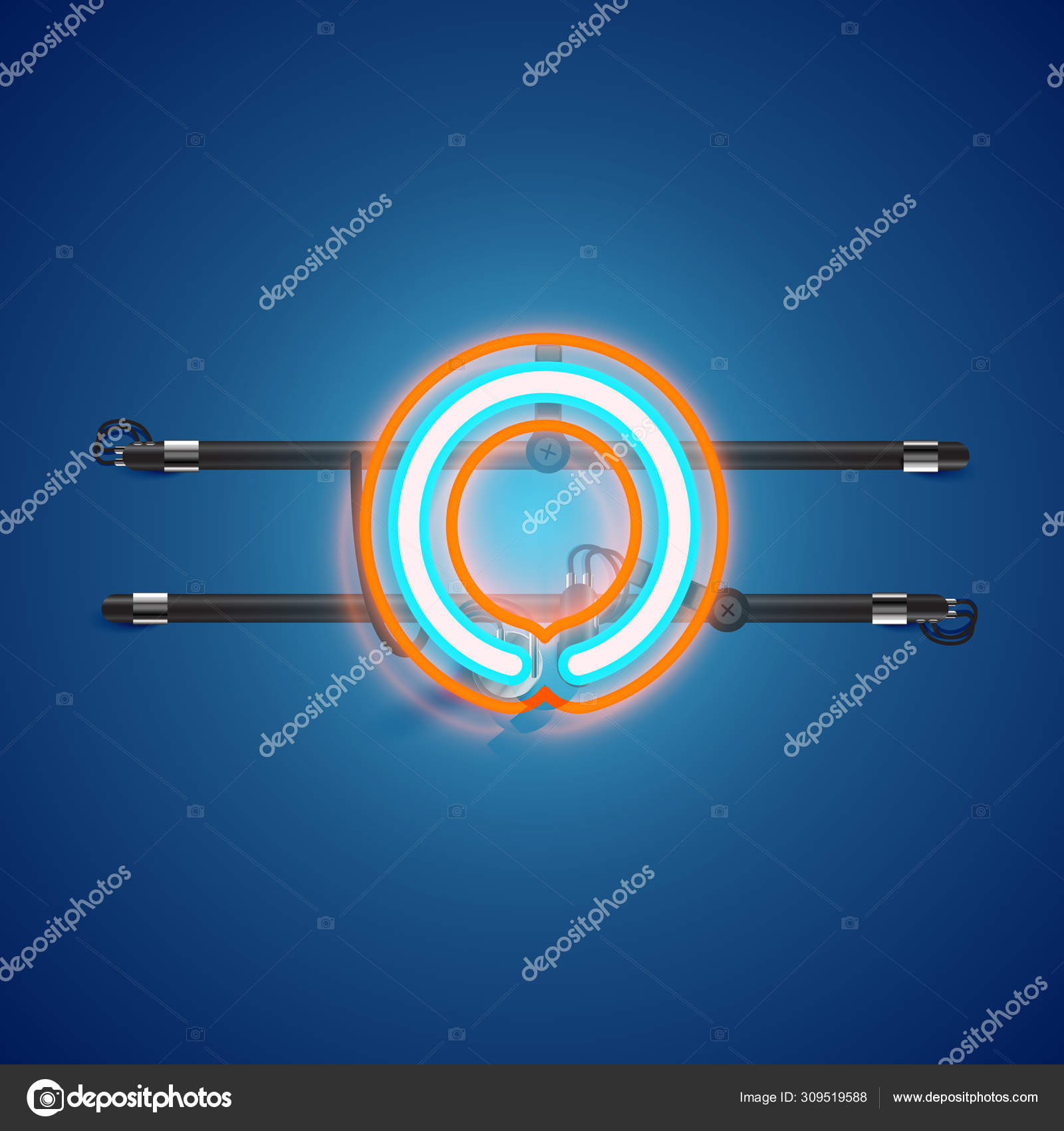 Realistic glowing double neon charcter from a fontset with conso Stock ...